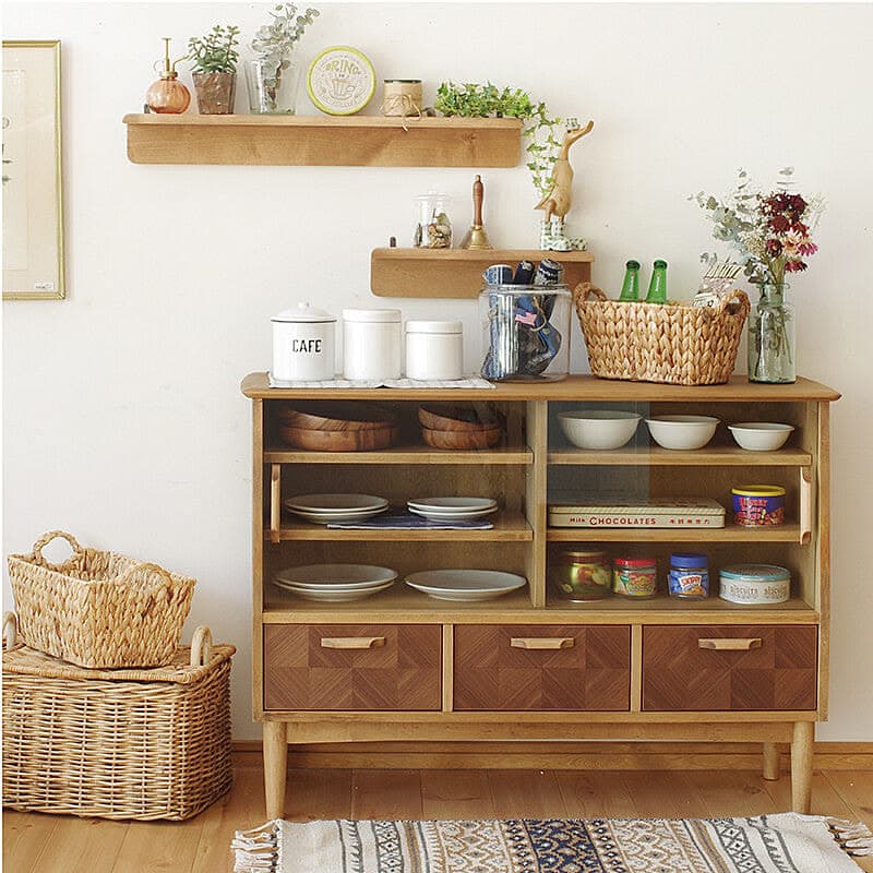 CHLOROSクロロス Leaf-handle リビングワイドキャビネット【サイドボード ローボード リビングボード キッチンボード 北欧家具 デザイン チーク無垢材 チーク材 天然木 ...